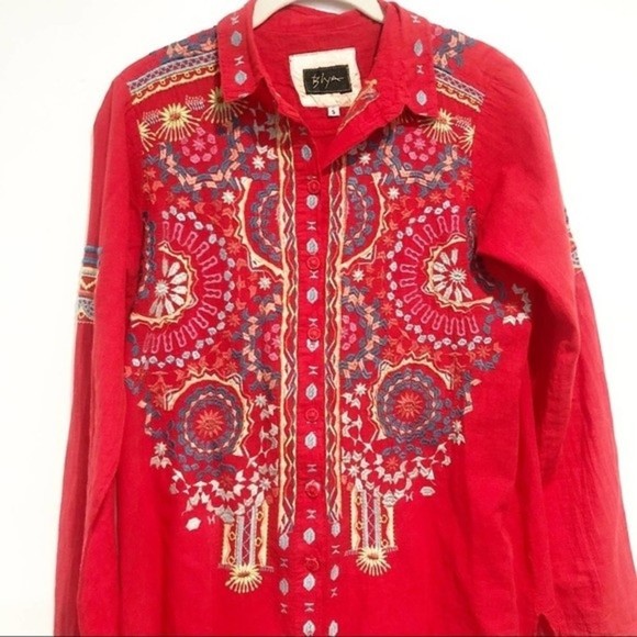 Johnny Was | Tops | Biya Johnny Was Red Button Down Shirt | Poshmark